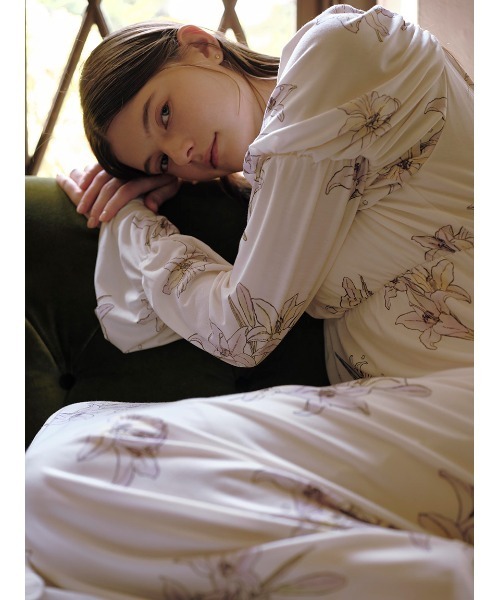 セール】【MUCHA】リリー柄カップインワンピース（ルームウェア