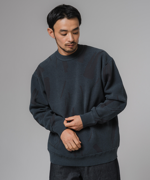 セール】ジャガード シェニール ヤーン クルーネック プルオーバー