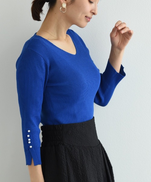 INTERPLANET（インタープラネット）の「【UV・接触冷感】Vネック袖パールリブニット（ニット/セーター）」 - WEAR