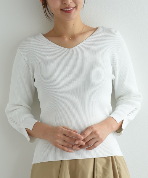 INTERPLANET（インタープラネット）の「【UV・接触冷感】Vネック袖パールリブニット（ニット/セーター）」 - WEAR