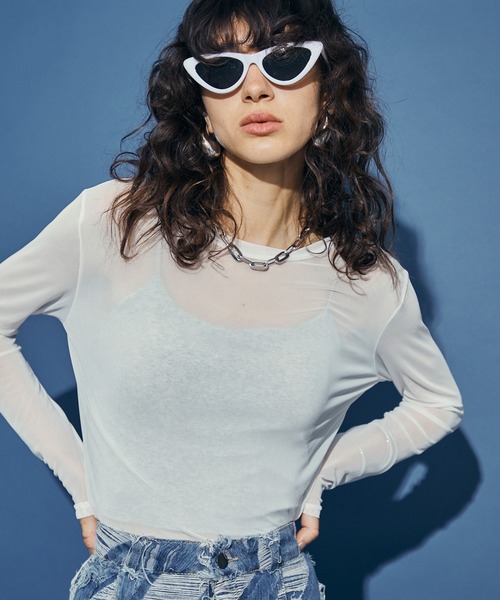 Sheer Mesh Mellow Cut and Sew / シアーメッシュ メローカットソー【uyu./ウユ】（Tシャツ/カットソー ...