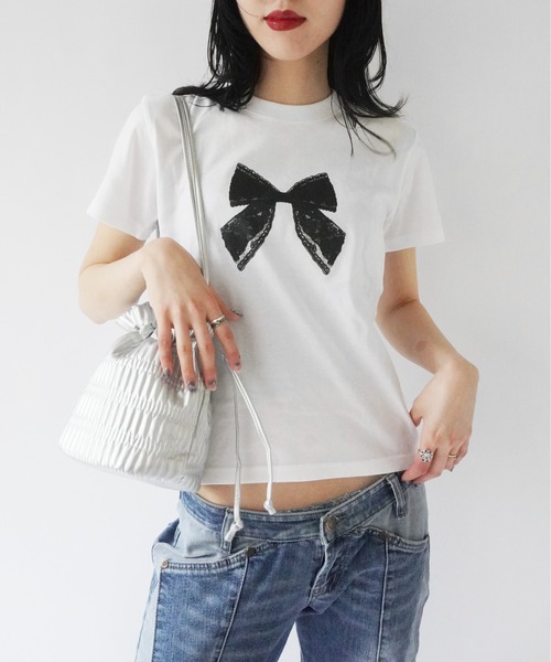 【セール】【 Jelly moo / ジェリームー 】 レース リボン プリント チビ Tシャツ（Tシャツ/カットソー）｜Jelly moo ...