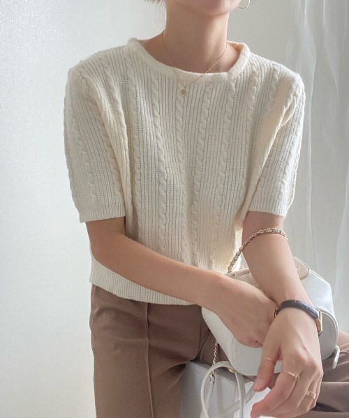 【セール】5分袖ケーブルニットトップス（ニット/セーター）｜N.s（エヌドットエス）のファッション通販 - ZOZOTOWN