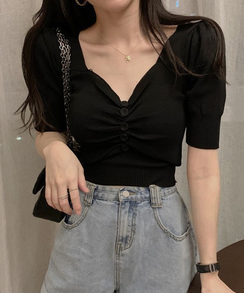 ALTROSE（アルトローズ）の「ギャザー パフスリーブ ニット 半袖（ニット/セーター）」 - WEAR