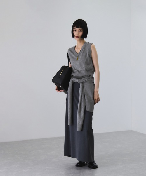 セール】ラップストールコンビノースリーブプルオーバー（ニット