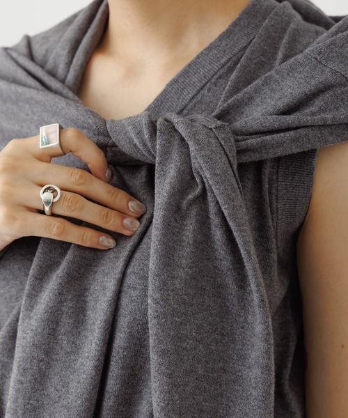 セール】ラップストールコンビノースリーブプルオーバー（ニット