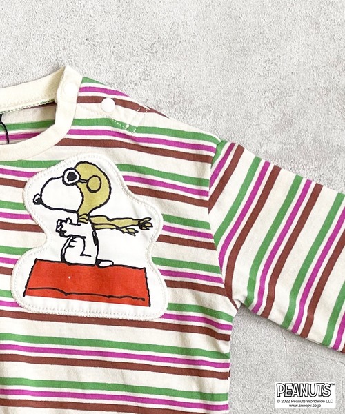 PEANUTS（ピーナッツ）の「【PEANUTS】スヌーピー/マルチボーダーボディシャツ（70・80cm）（ロンパース）」 - WEAR