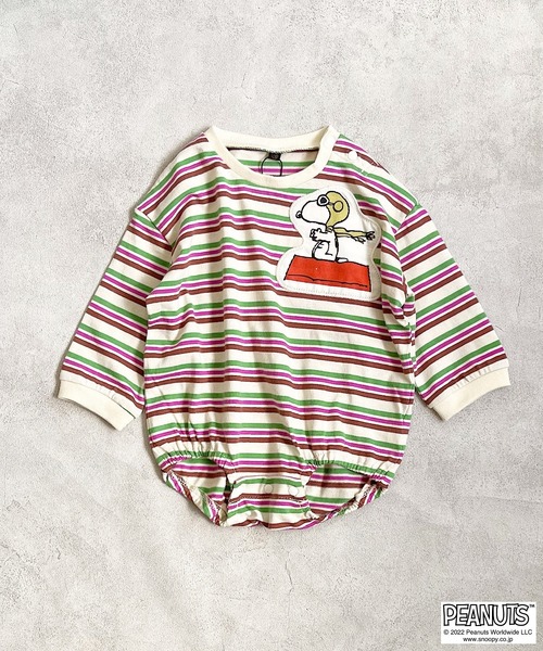 PEANUTS（ピーナッツ）の「【PEANUTS】スヌーピー/マルチボーダーボディシャツ（70・80cm）（ロンパース）」 - WEAR