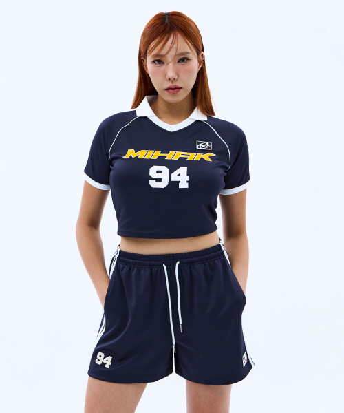 MIHAK（ミハク）の「94 フットボールクロップジャージTシャツ (NAVY)（Tシャツ/カットソー）」 - WEAR