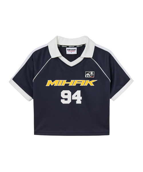 MIHAK（ミハク）の「94 フットボールクロップジャージTシャツ (NAVY)（Tシャツ/カットソー）」 - WEAR