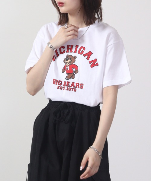 MODISH GAZE（モディシュガゼ）の「MODISH GAZE MICHIGANクマプリントTシャツ 半袖（Tシャツ/カットソー）」 - WEAR