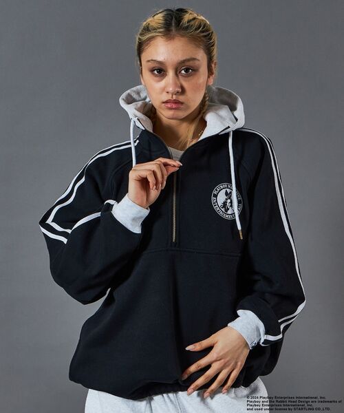 PLAYBOY（プレイボーイ）の「【SEQUENZ】PB FADE 1/2 ZIP HOODIE / プレイボーイ ビックサイズ ハーフジップ バニー ガール バイオウォッシュフード（パーカー ...