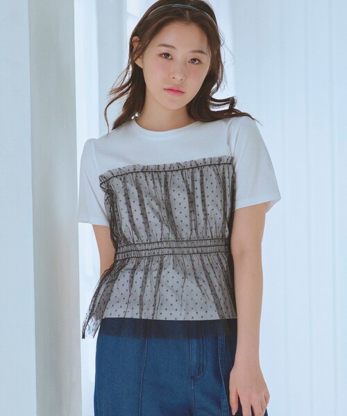 【先行予約・洗える】チュールコンビカットソー（Tシャツ/カットソー）｜Feroux（フェルゥ）のファッション通販 - ZOZOTOWN