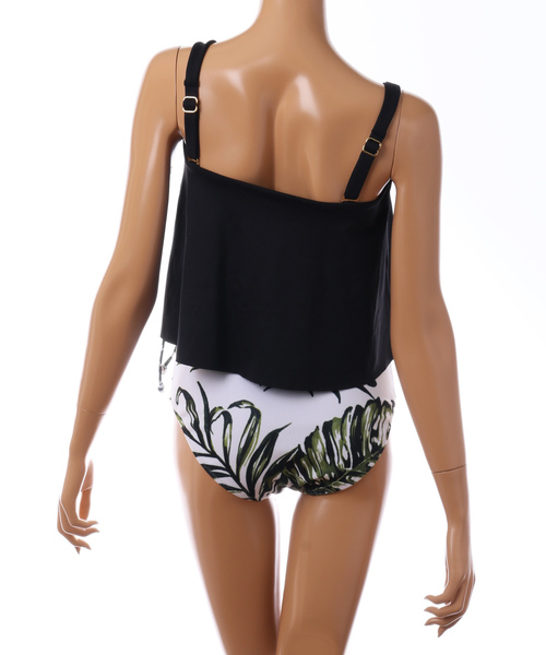 Riberce（リベーチェ）の「Riberce | 無地×リーフ柄ロングフレアバンドゥ ビキニ 水着【9Mサイズ】（水着）」 - WEAR