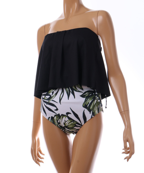 Riberce（リベーチェ）の「Riberce | 無地×リーフ柄ロングフレアバンドゥ ビキニ 水着【9Mサイズ】（水着）」 - WEAR