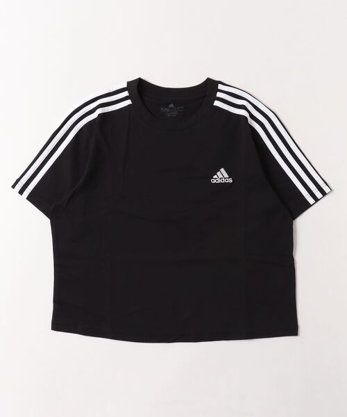 アディダス adidas エッセンシャルズ スリーストライプス シングル ジャージー クロップトップ（Tシャツ/カットソー）｜adidas ...