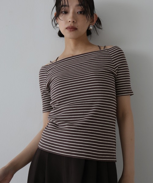 hellam（へラム）の「オフショルボーダーリブトップス（Tシャツ/カットソー）」 - WEAR