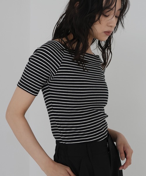 hellam（へラム）の「オフショルボーダーリブトップス（Tシャツ/カットソー）」 - WEAR