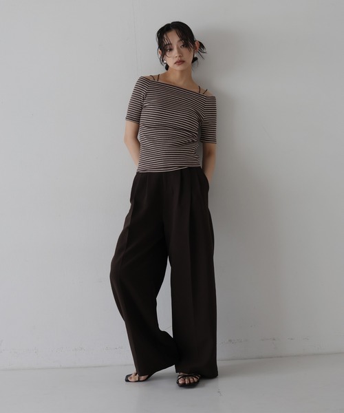 hellam（へラム）の「オフショルボーダーリブトップス（Tシャツ/カットソー）」 - WEAR