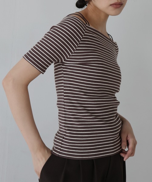 hellam（へラム）の「オフショルボーダーリブトップス（Tシャツ/カットソー）」 - WEAR