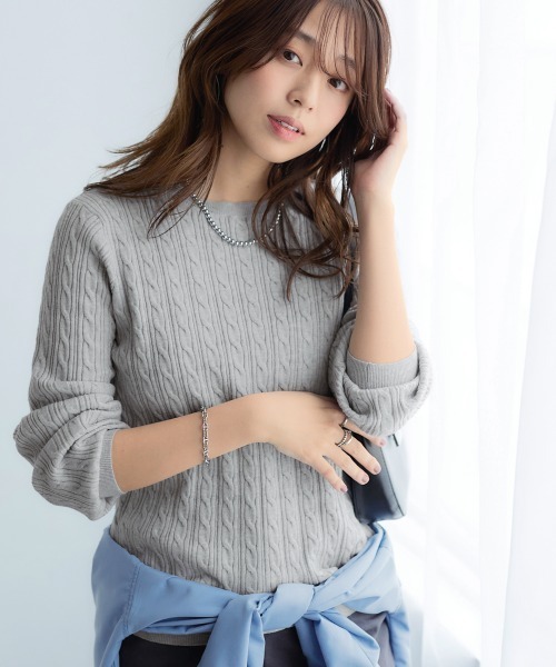 nissen（ニッセン）の「ムースタッチニット柄編みクルーネックトップス＜大きいサイズ有＞（ニット/セーター）」 - WEAR