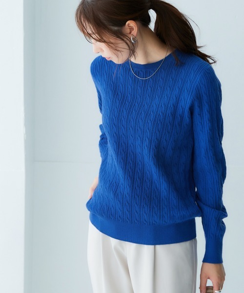 nissen（ニッセン）の「ムースタッチニット柄編みクルーネックトップス＜大きいサイズ有＞（ニット/セーター）」 - WEAR