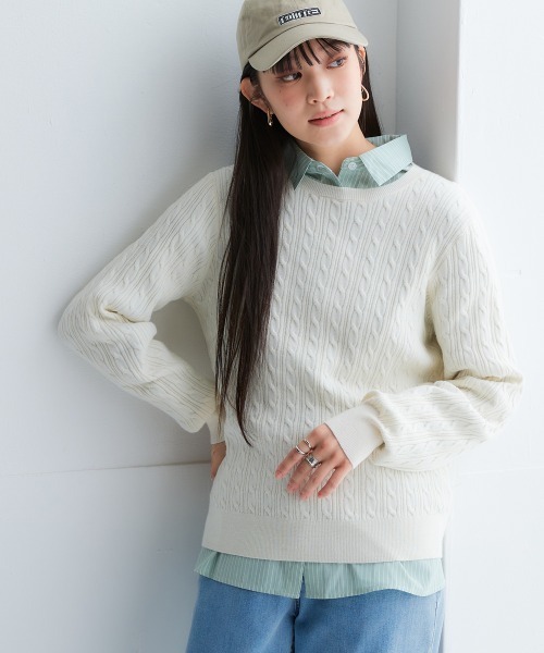 nissen（ニッセン）の「ムースタッチニット柄編みクルーネックトップス＜大きいサイズ有＞（ニット/セーター）」 - WEAR