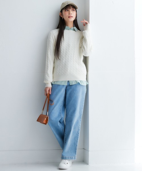 nissen（ニッセン）の「ムースタッチニット柄編みクルーネックトップス＜大きいサイズ有＞（ニット/セーター）」 - WEAR