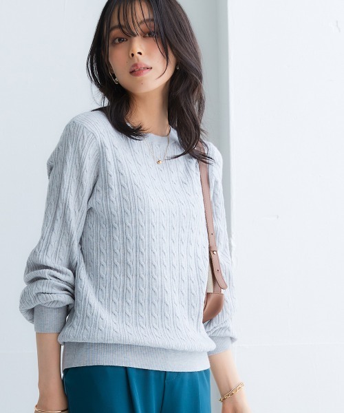 【セール】ムースタッチニット柄編みクルーネックトップス＜大きいサイズ有＞（ニット/セーター）｜nissen（ニッセン）のファッション通販 ...
