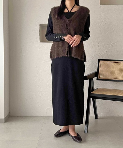 セール】【apres jour clair】ネックデザインリブワンピース【ZOZOTOWN