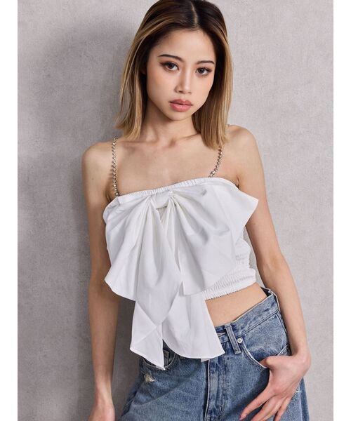 GYDA（ジェイダ）の「ビジューストーンストラップ2WAYリボンBL（シャツ/ブラウス）」 - WEAR