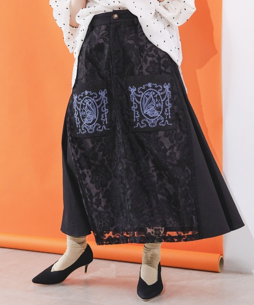 【セール】542201：レース×ツイル異素材切替 ミリタリースカート（スカート）｜iS ScoLar（イズスカラー）のファッション通販 ...