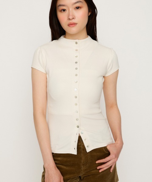 BUTTON LINE CAP S/L TOPS ボタンラインキャップスリーブトップス 夏服 秋服（Tシャツ/カットソー）｜SLY（スライ）の ...