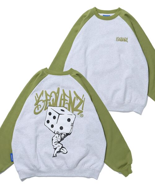 SEQUENZ（シークエンズ）の「【SEQUENZ】 HEAVY DICE PUFF PT RAGLAN C/N SWEAT / 裏起毛 オーバーサイズ クルーネック スウェット 配色 ...