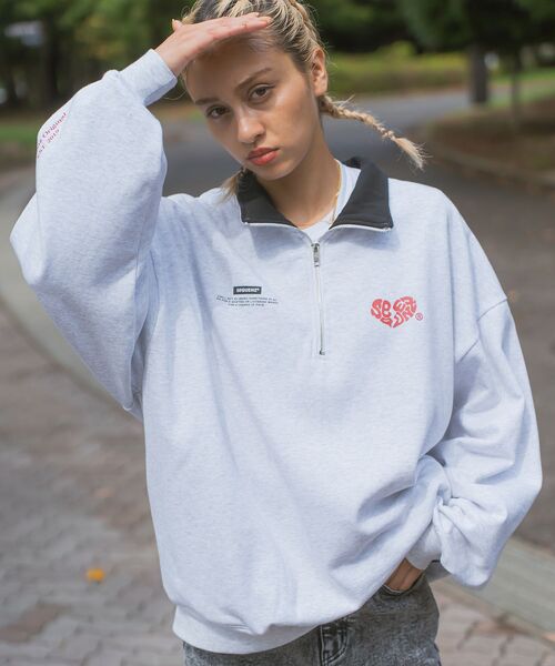 SEQUENZ（シークエンズ）の「【SEQUENZ】 BROKEN HEART LOGO HALF ZIP SWEAT / 裏起毛 オーバーサイズ クルーネック スウェット 配色（スウェット ...