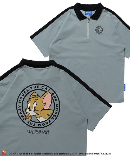 Tom＆Jerry（トムアンドジェリー）の「【SEQUENZ】TJ SIDE LINE S/S ZIP STRETCH POLO / 半袖Tシャツ ジップアップ バックプリント 刺繍 TOM ...