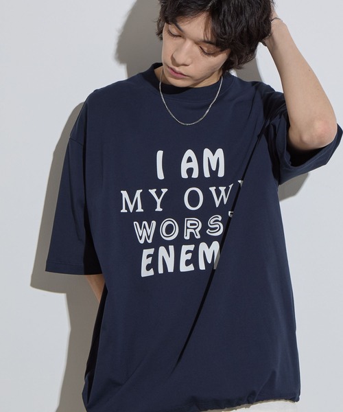 【SLICK/スリック】Drawstring Printed T-Shirt (Worth Enemy)/ ドローストリングプリントTシャツ/オーバーサイズ シルエット / ヘビーウェイト（T ...