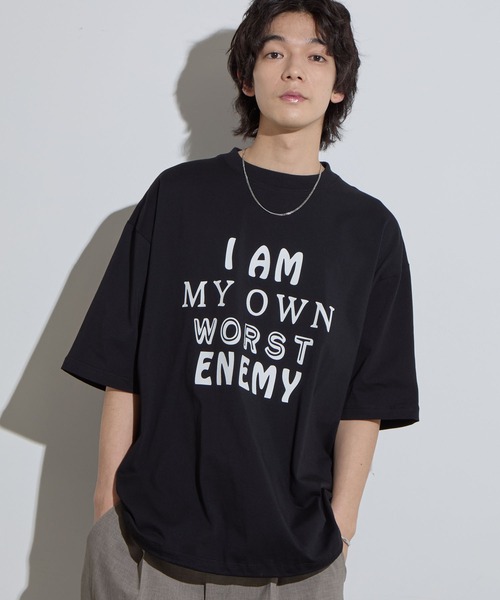 【セール】【SLICK/スリック】Drawstring Printed T-Shirt (Worst Enemy)/ ドローストリングプリントTシャツ/オーバーサイズ シルエット / ヘビー ...