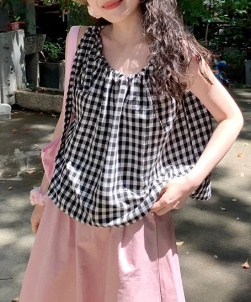 CELENA BEATS（セレナビーツ）の「リボンギンガムチェックノースリーブブラウス（シャツ/ブラウス）」 - WEAR