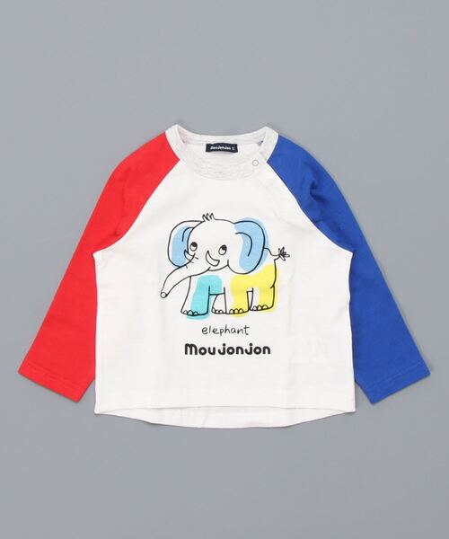 Moujonjon（ムージョンジョン）の「袖配色ぞうプリントTシャツ（Tシャツ/カットソー）」 - WEAR