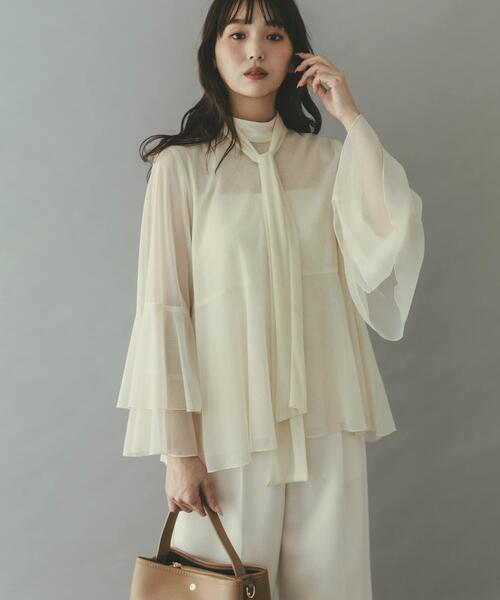 セール】シアーラメチュールフレアスリーブブラウス（シャツ/ブラウス