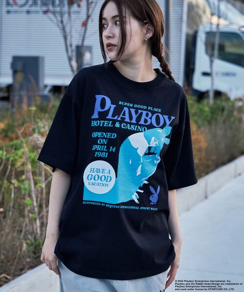 PLAYBOY（プレイボーイ）の「【SEQUENZ】PBHC FLYER S/S TEE / プレイボーイ 半袖Tシャツ バックプリント 刺繍 ブランドロゴ バニー ガール（Tシャツ ...