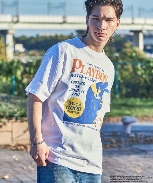 PLAYBOY（プレイボーイ）の「【SEQUENZ】PBHC FLYER S/S TEE / プレイボーイ 半袖Tシャツ バックプリント 刺繍 ブランドロゴ バニー ガール（Tシャツ ...