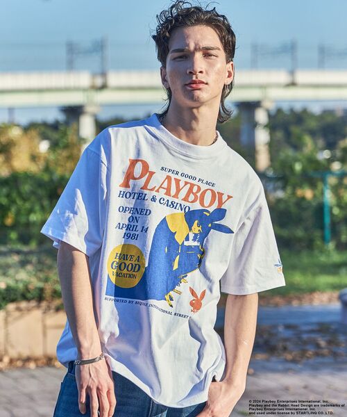 PLAYBOY（プレイボーイ）の「【SEQUENZ】PBHC FLYER S/S TEE / プレイボーイ 半袖Tシャツ バックプリント 刺繍 ブランドロゴ バニー ガール（Tシャツ ...