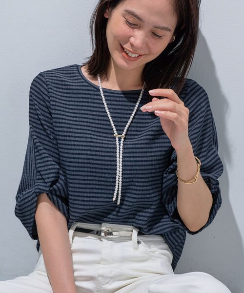 INDIVI（インディヴィ）の「【UVケア／吸汗速乾】凹凸素材ねじり袖トップス（Tシャツ/カットソー）」 - WEAR