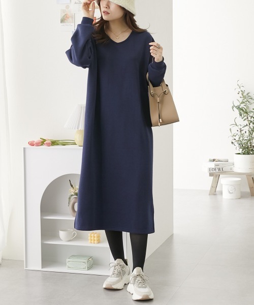 nissen（ニッセン）の「裏起毛Vネックロングワンピース（ワンピース）」 - WEAR