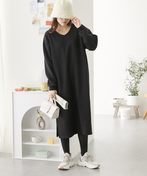 nissen（ニッセン）の「裏起毛Vネックロングワンピース（ワンピース）」 - WEAR