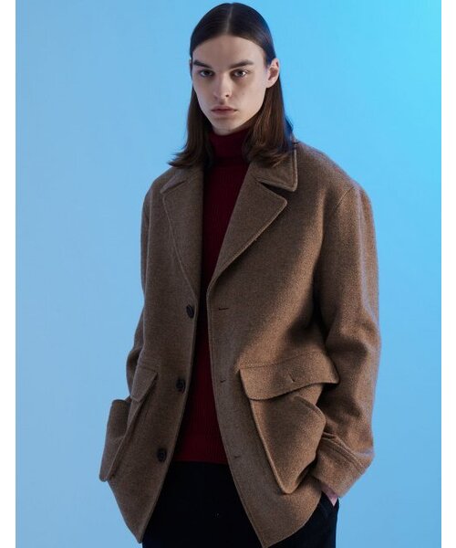 Unisex Overfit Wool Tweed Single Long Jacket [M]_Brown（チェスターコート）｜FREAKS ...