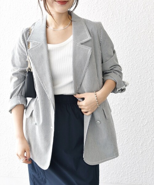 セール】SHIPS any:〈手洗い可能〉コードレーン ストライプ オーバー