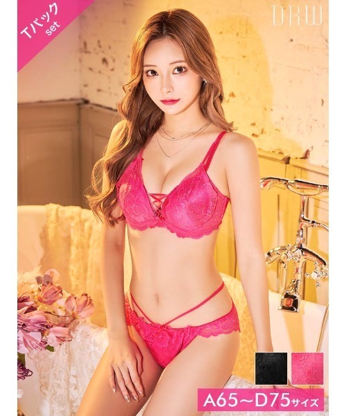 DRW（ドロー）の「オールフラワー レースアップ ブラジャー & バック透けTバックショーツ（ブラ&ショーツ）」 - WEAR